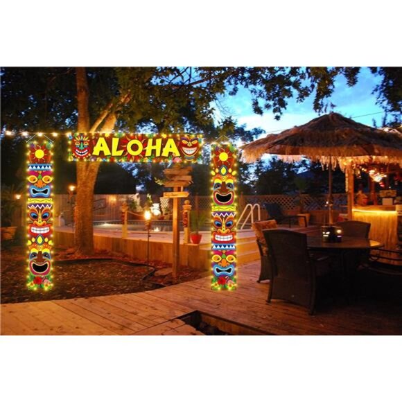 Accents | 3pcs Hawaiian Luau Party Decorations Lighted Tiki Banners ...